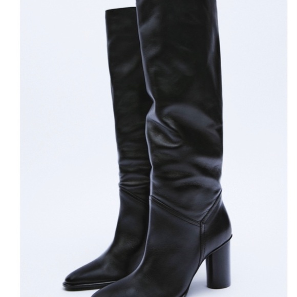Zara | Shoes | Nwt Zara Heeled Leather Knee High Boots | Poshmark